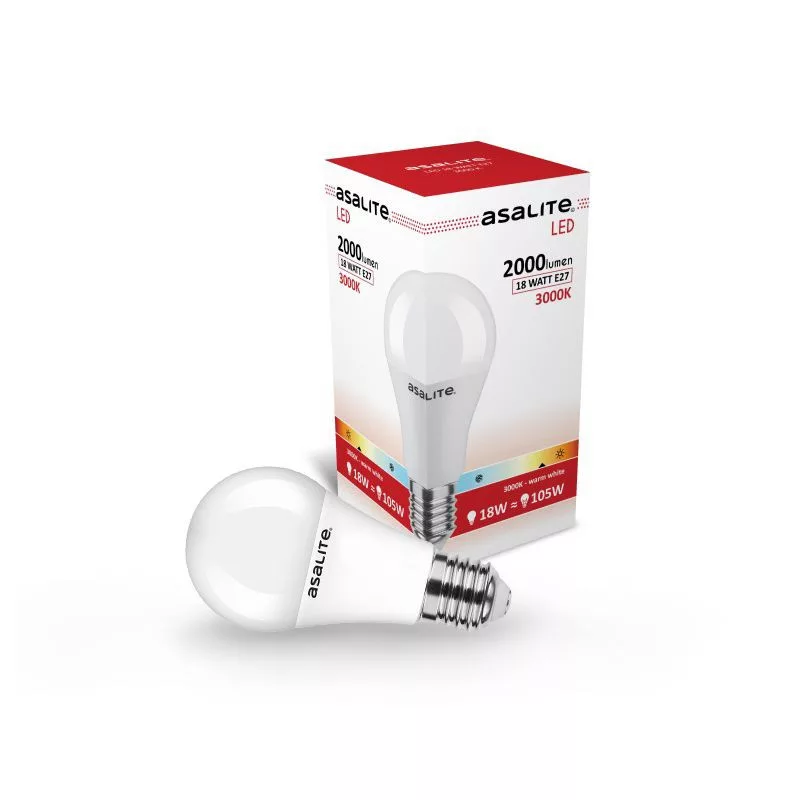 Asalite LED Bulb A65 globe E27 18W 3000K (2000 lumens) - LED